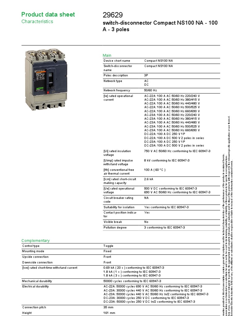 Schneider MCCB NS100N | PDF | Hertz | Electric Power