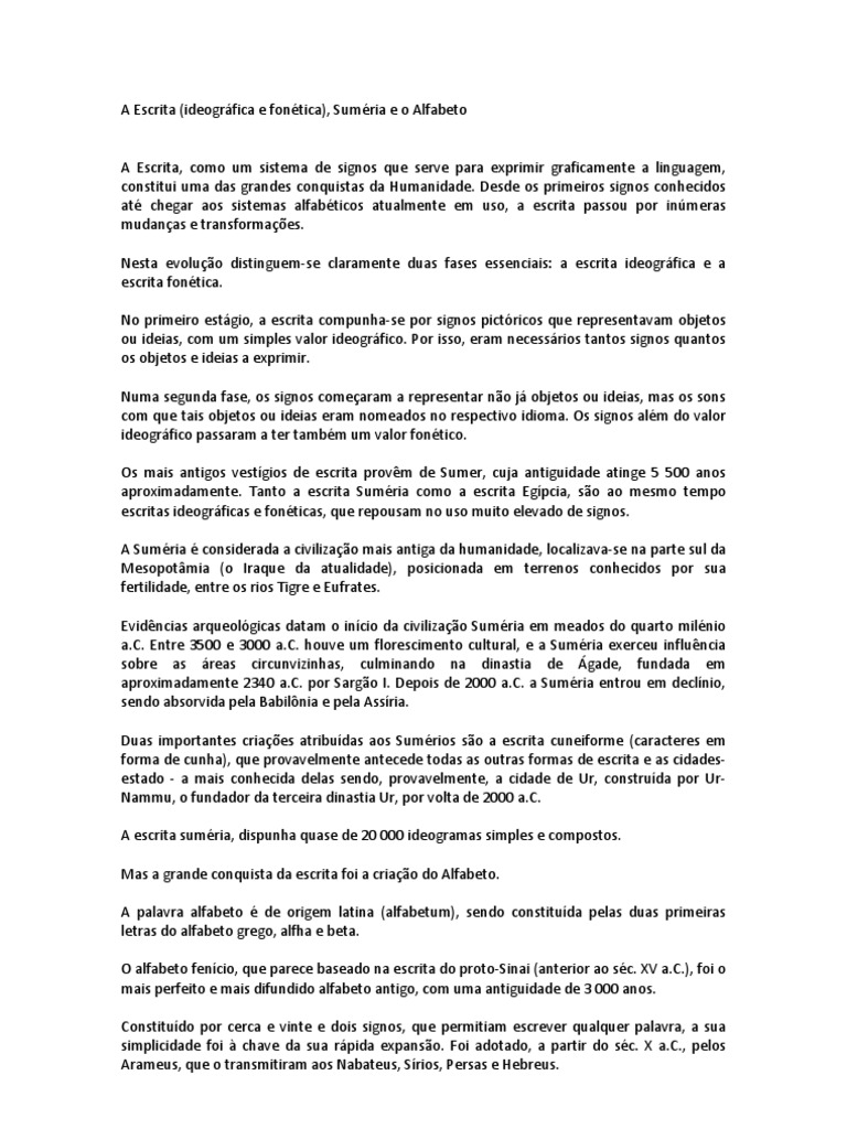 Escrita Ideográfica e Fonética | PDF | Alfabeto | Suméria