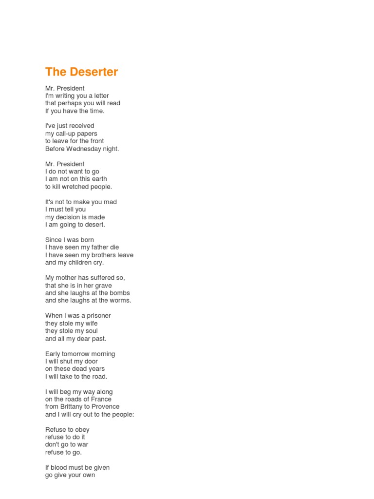 Boris Vian, The Deserter | PDF