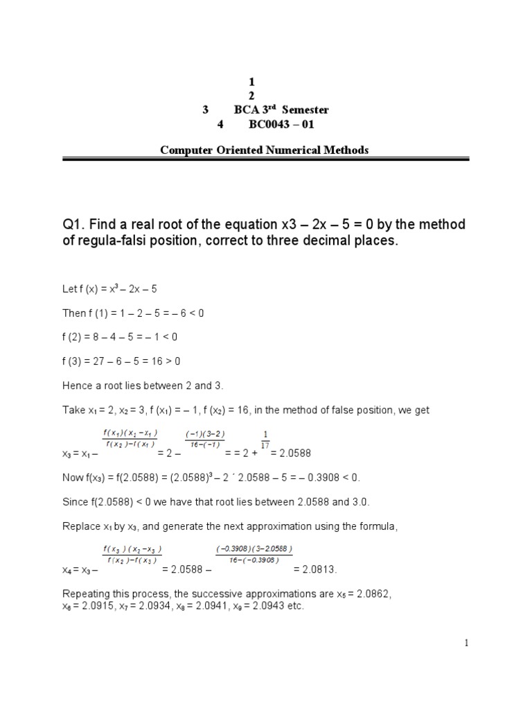 BCA SEM 3 Computer Oriented Numerical Methods BC0043 | PDF | Numerical ... BCA SEM 3 Computer Oriented Numerical Methods BC0043 | PDF | Numerical ...