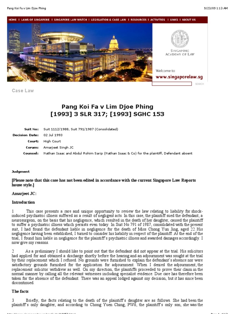 Pang Koi Fa V Lim Djoe Phing | PDF | Negligence | Common Law