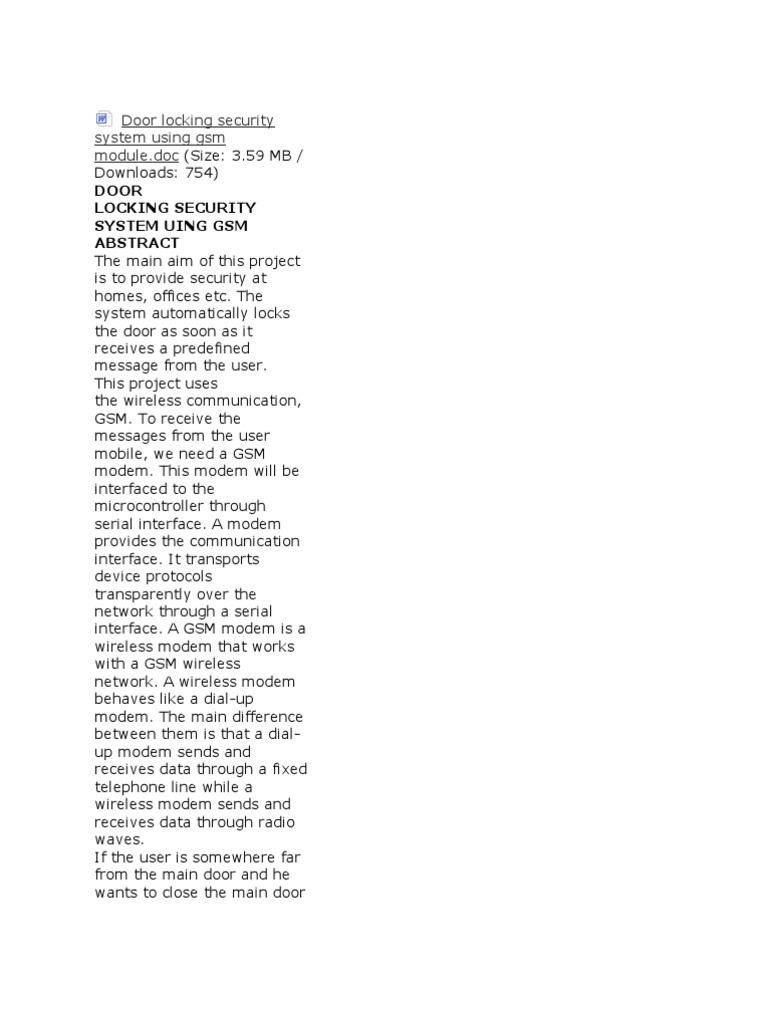 Door Locking Security System Using GSM Module | PDF | Embedded System | Modem