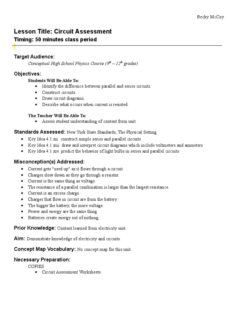 Circuit Assessment | PDF | Series And Parallel Circuits | Voltage