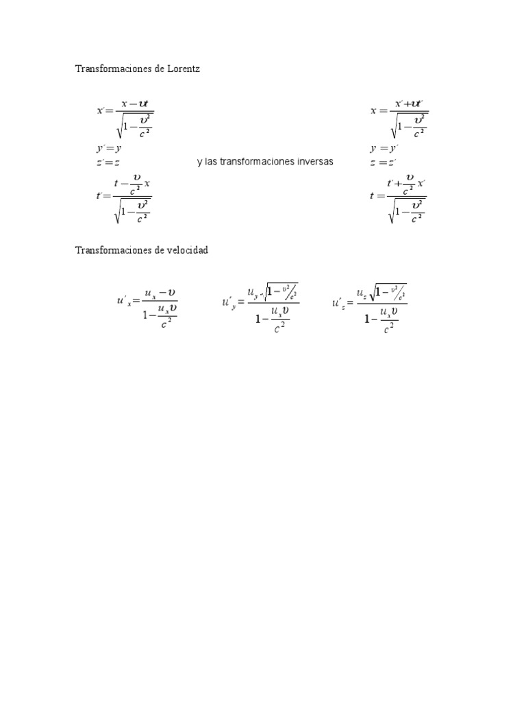 Transformaciones de Lorentz | PDF