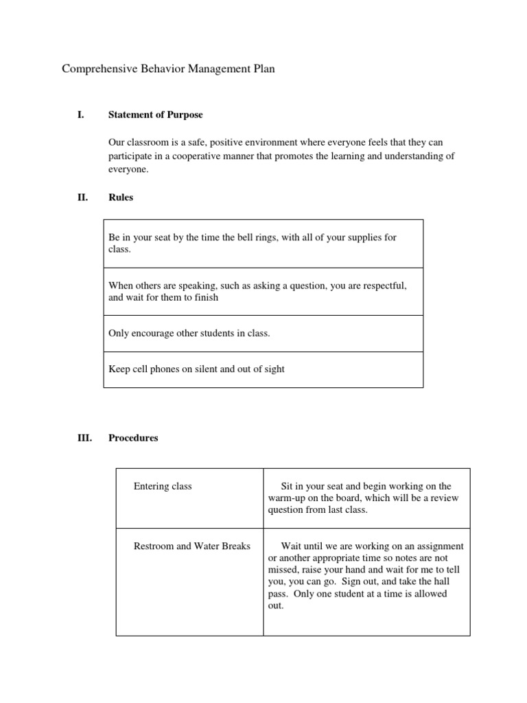 comprehensive behavior management plan | Classroom | Inclusion (Education)