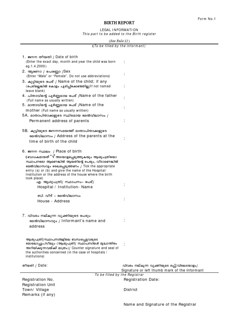 Form No.1 Birth Report | Domain Name Registrar | Midwife