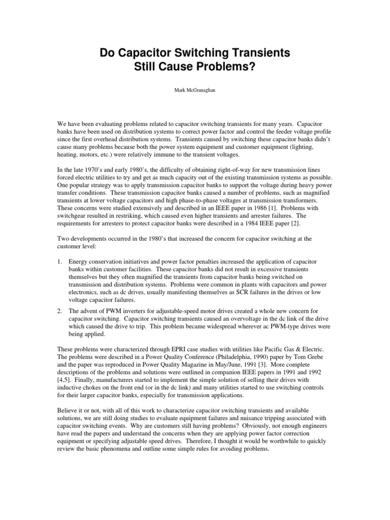 Capacitor Switching Transients Problems | PDF | Electric Power ...