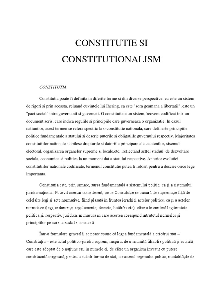 Constitutie Si Constitutionalism | PDF