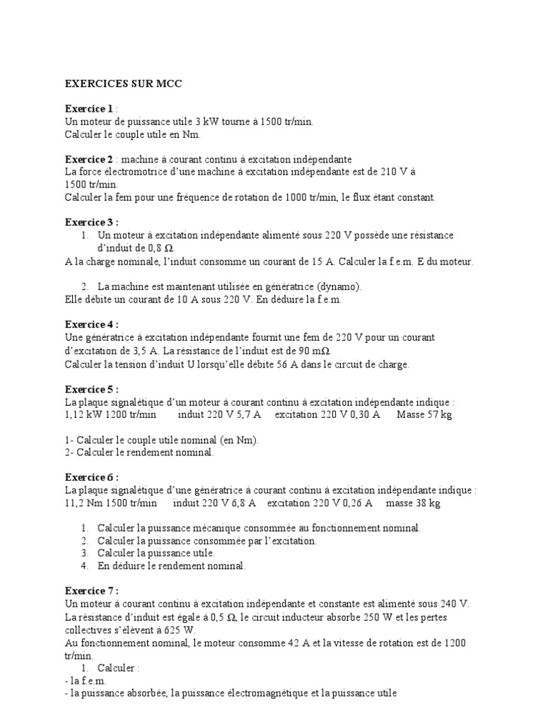 Exercices MCC | PDF | Puissance (physique) | Watt