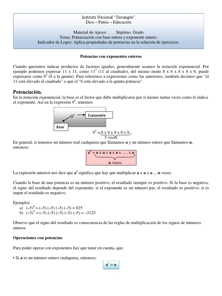 Potencias Con Exponentes Enteros | PDF | Exponenciación | División ...