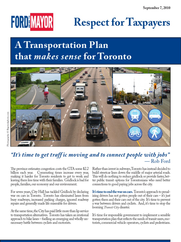 Rob Ford Transportation Plan Sept 2010 | PDF | Cycling Infrastructure ...