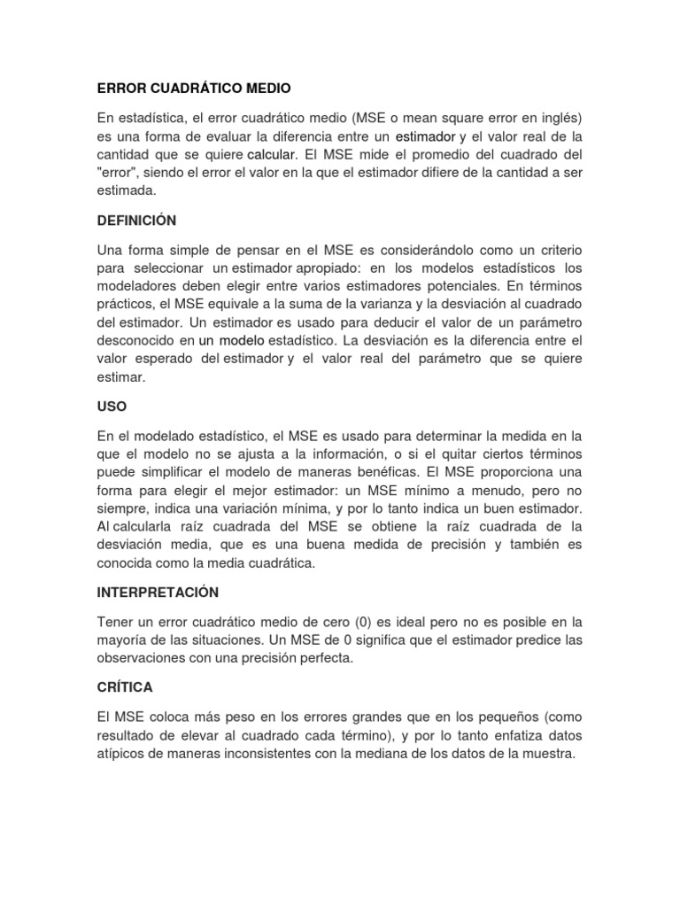 Definición y Uso del Error Cuadrático Medio | PDF | Métodos y ...