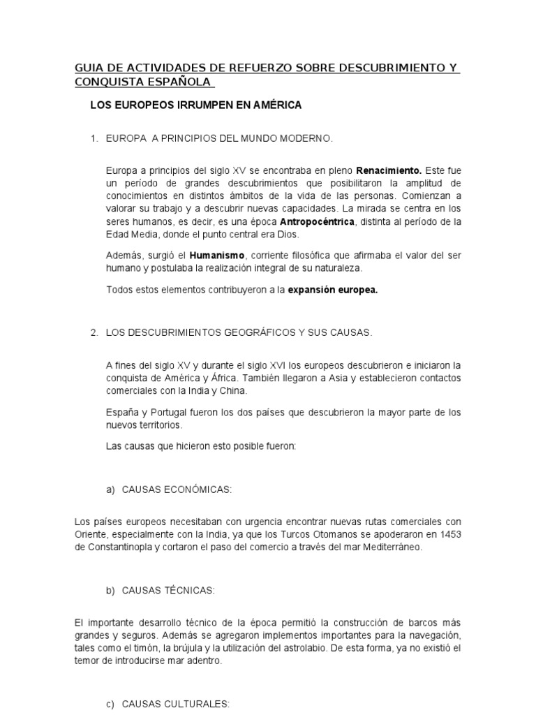Actividad Refuero Descubrimiento y Conquista 5to | PDF | Cristobal ...