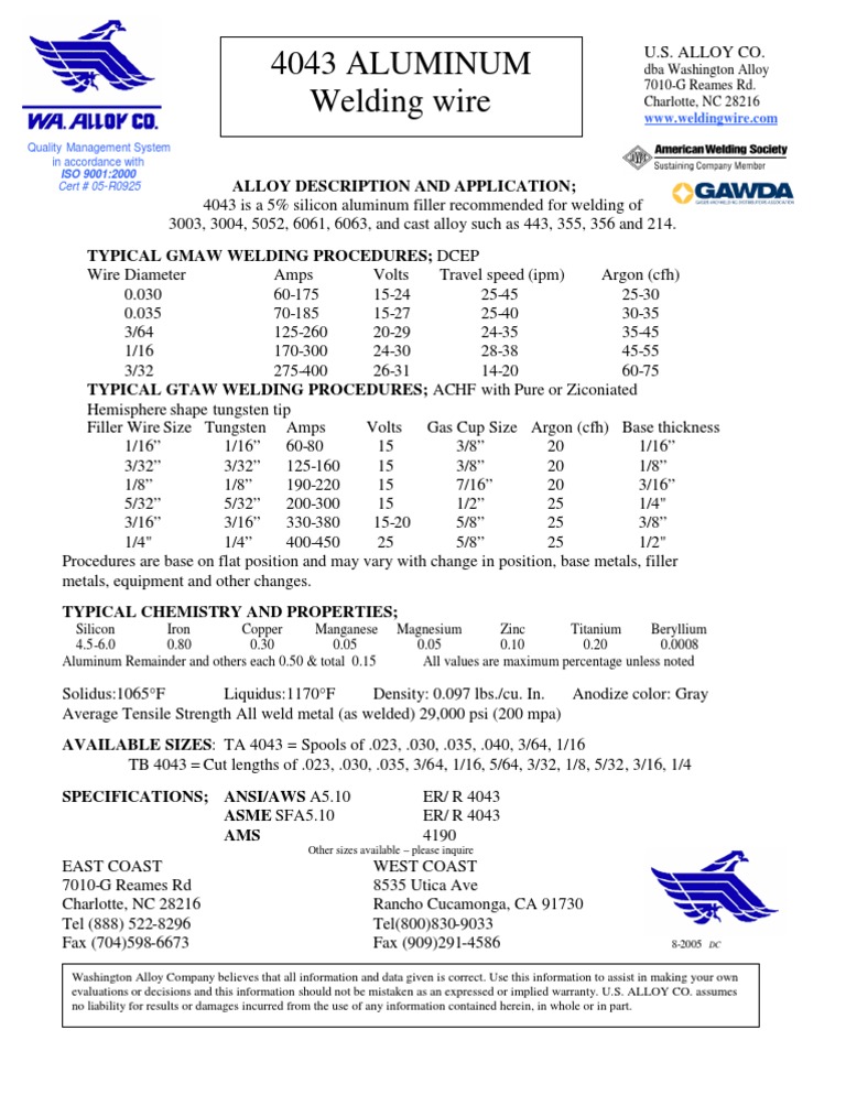 4043 Aluminum Welding Wire Guide | PDF