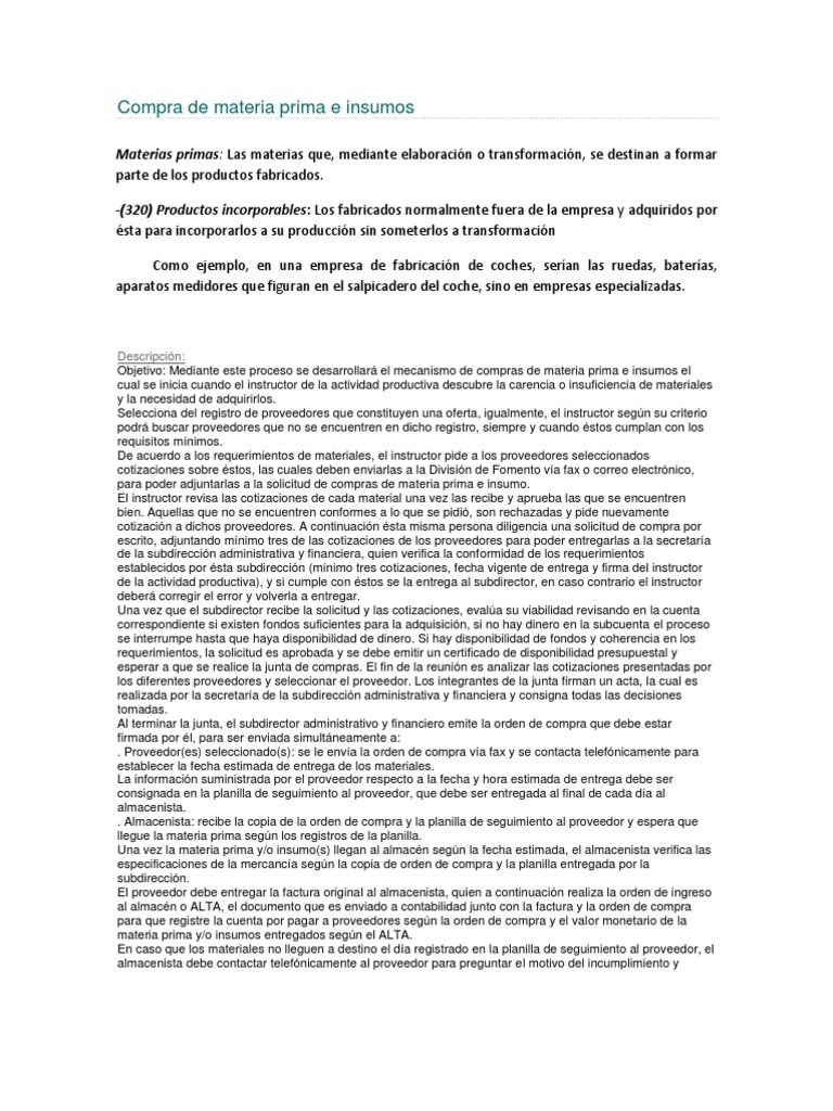 Proceso de Compra de Materia Prima | PDF | Contabilidad | Dinero