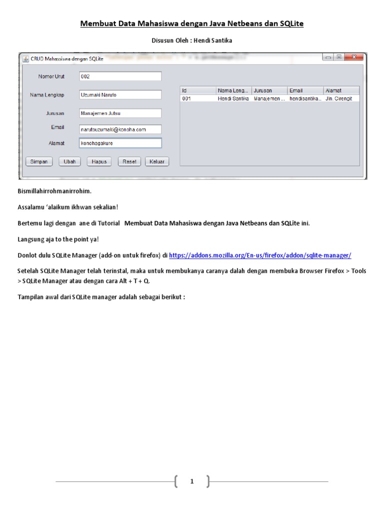 Membuat Data Mahasiswa Dengan Java Netbeans Dan SQLite | PDF