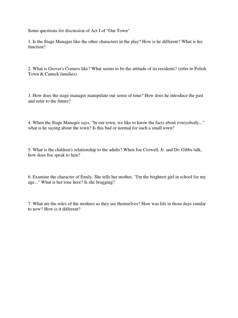 Our Town Questons and Quiz | PDF | Leisure