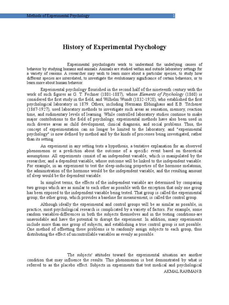 History of Experimental Psychology | PDF | Clinical Psychology | Experiment