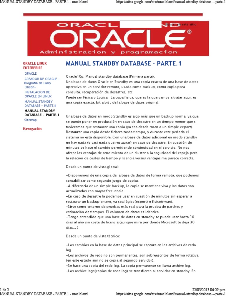 Manual Standby Database Parte1 Pdf Apoyo Base De Datos Oracle 0919