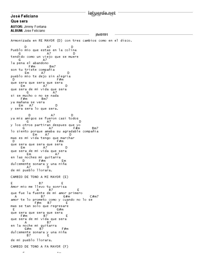 José Feliciano, Que Sera - Letra y Acordes | PDF
