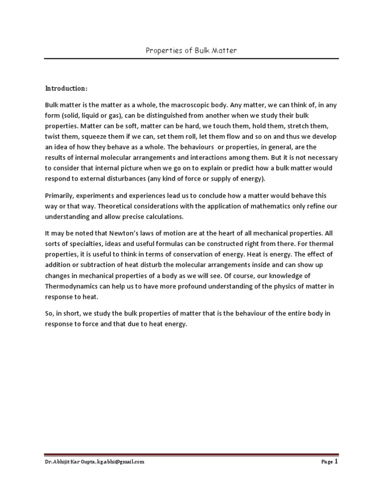 Properties of Bulk Matter