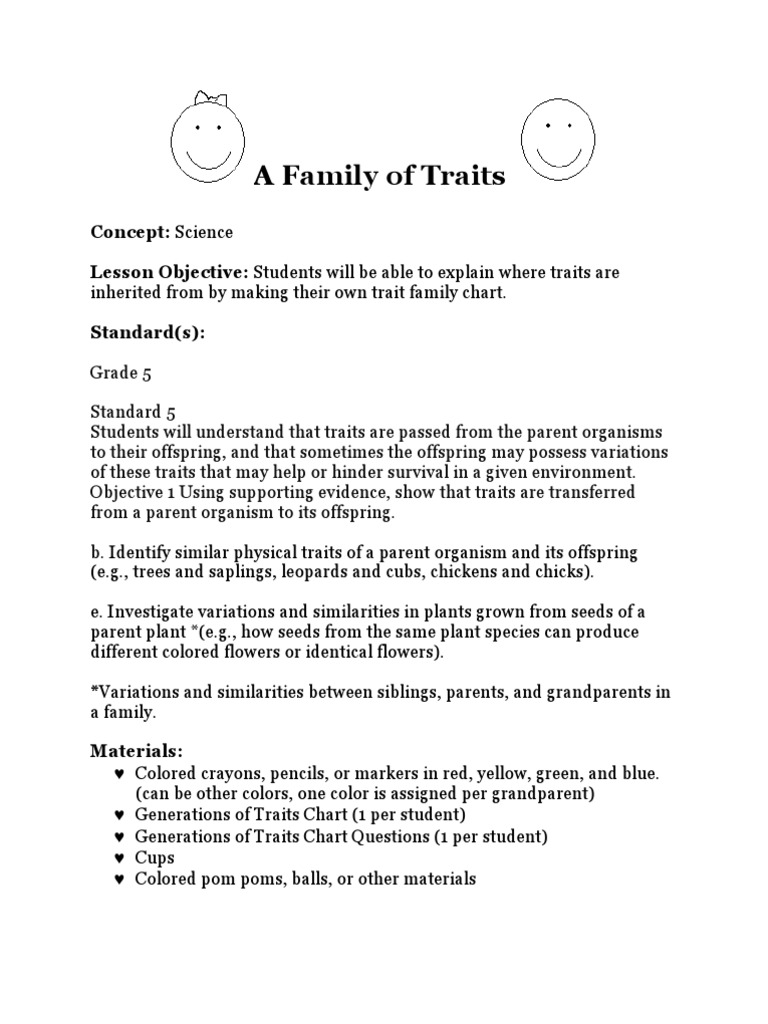 The Traits Family 1 | PDF | Phenotypic Trait | Dominance (Genetics)