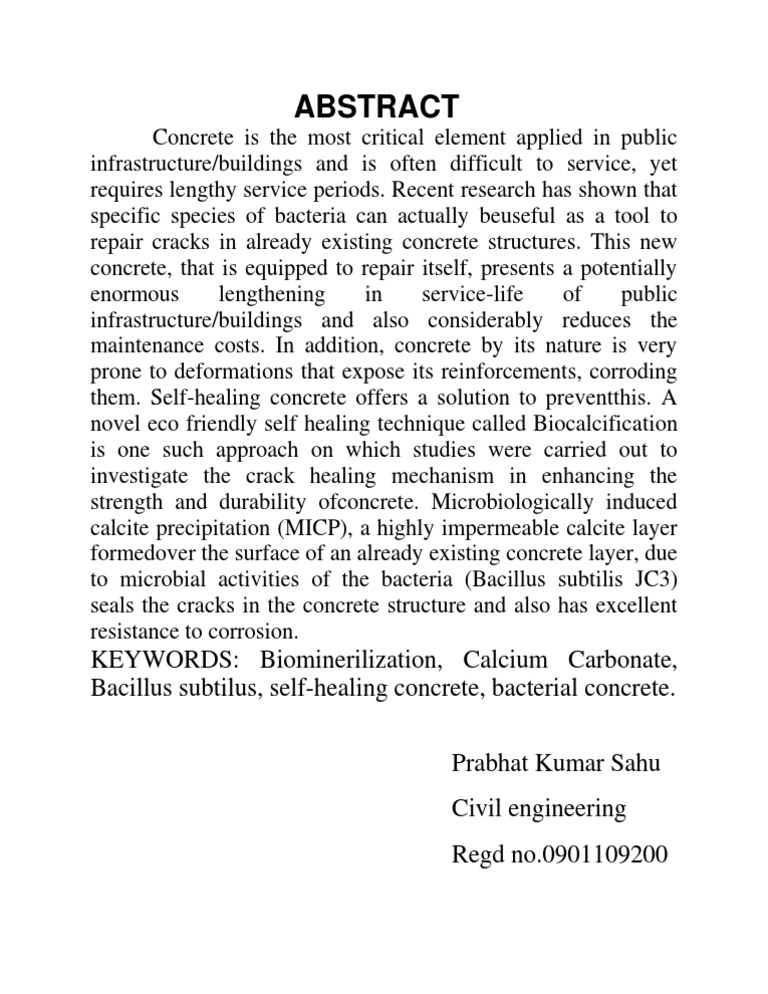 Self-Healing Concrete: Bacterial Solutions | PDF | Corrosion | Concrete
