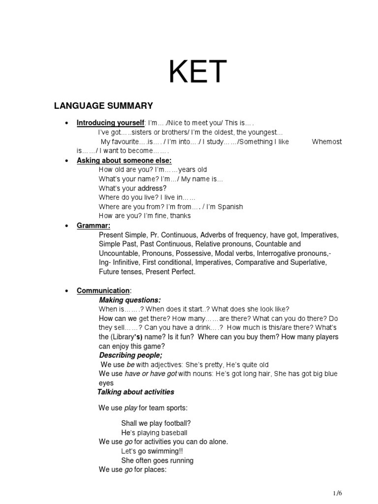 KET Summary | English Grammar | Pronoun