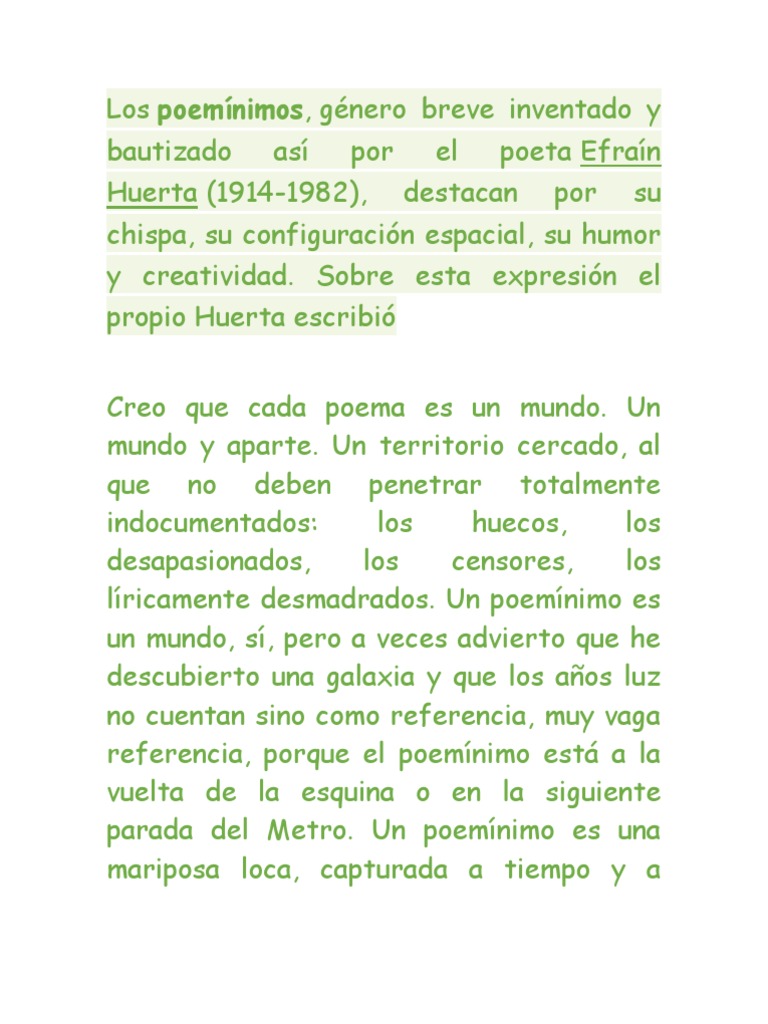 Poemínimos de Efraín Huerta: Definición y Ejemplos | PDF