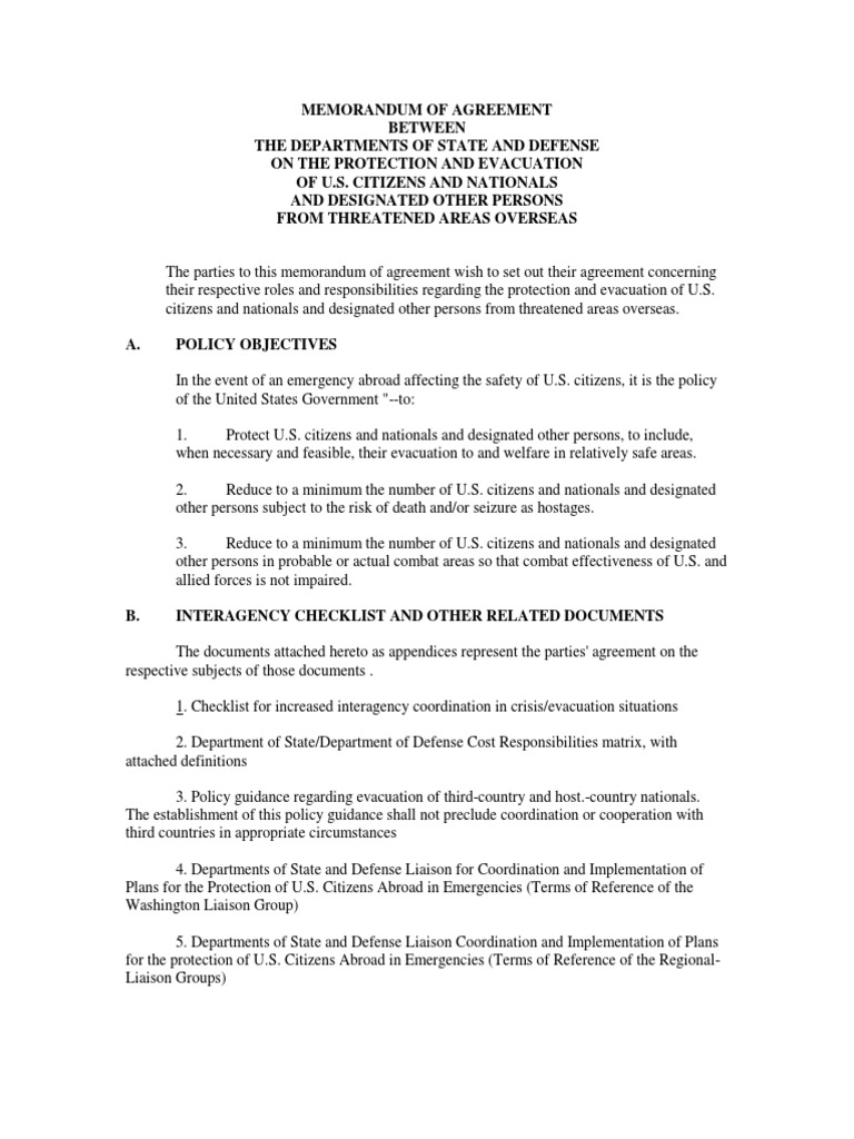 DOS-DOD Memo of Agreement On Protection and Evacuation Thomas Pickering ...