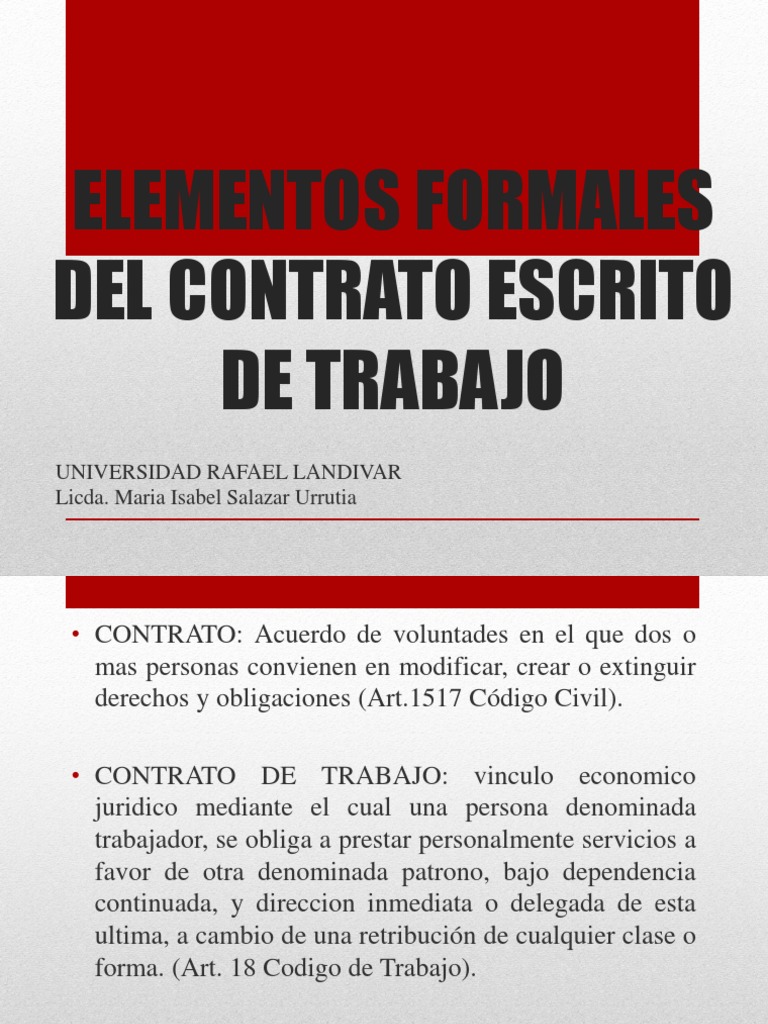 Presentacion de Elementos Formales Del Contrato de Trabajo Escrito 1 ...