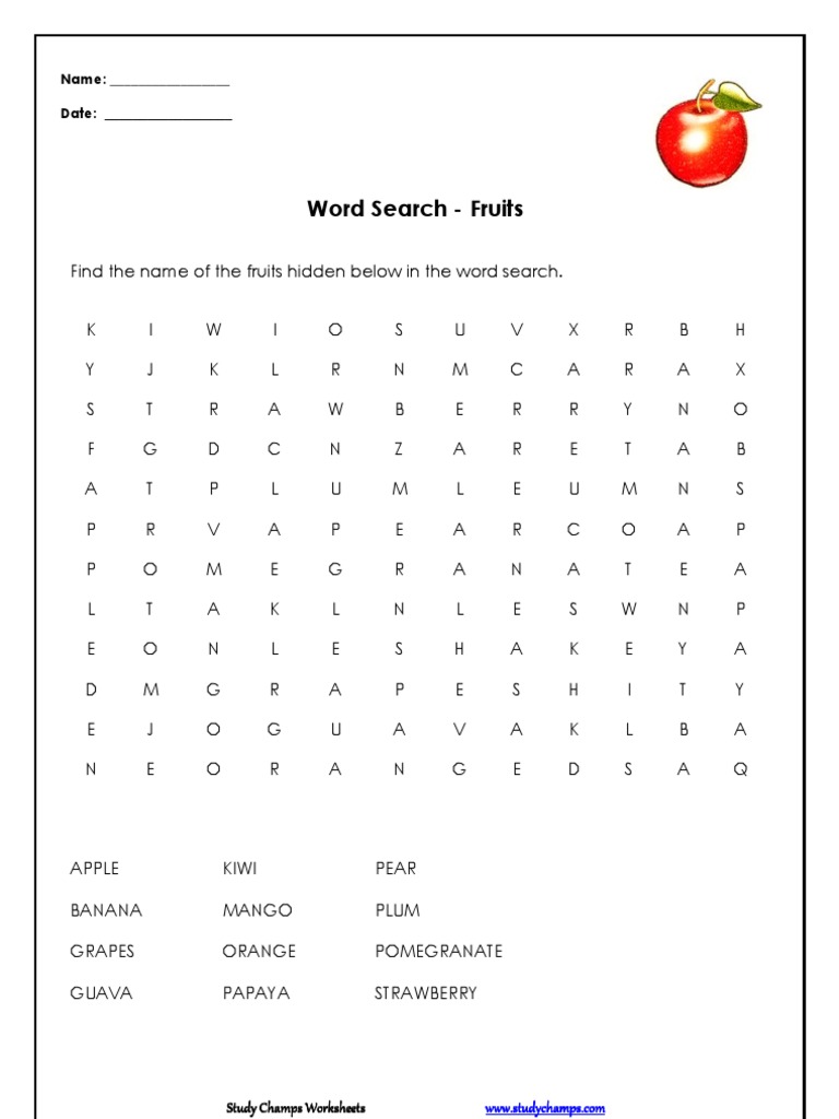 Word Search - Fruits: Name: - Date | PDF | Language Arts & Discipline ...
