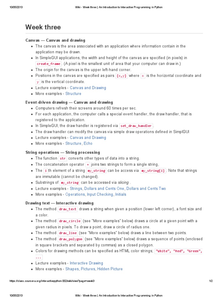 Wiki Week Three An Introduction To Interactive Programming In Python Pdf String