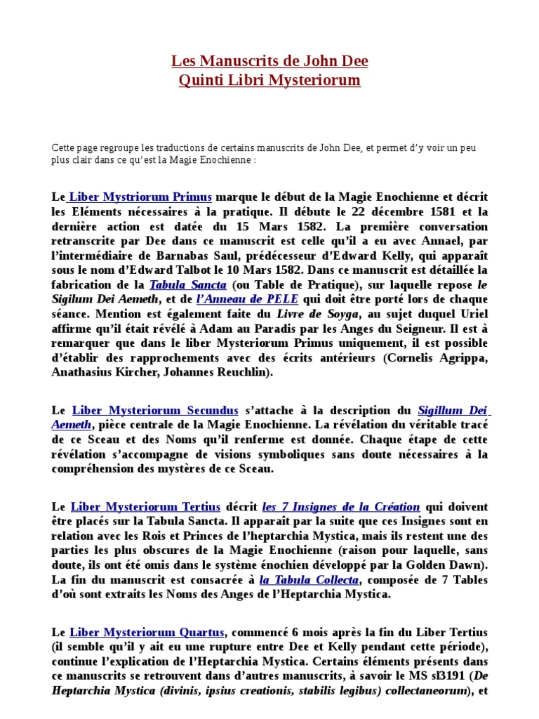 Manuscrits de John Dee et Magie Enochienne | PDF | Religions et croyances