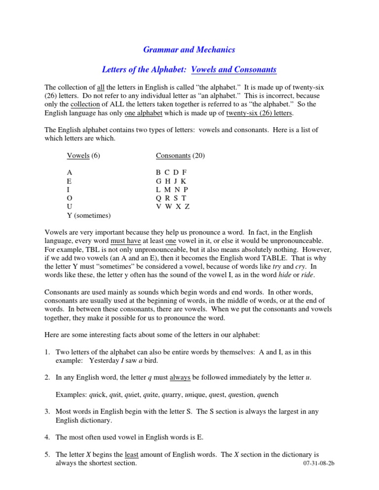15 Letters of The Alphabet Vowels and Consonants | PDF