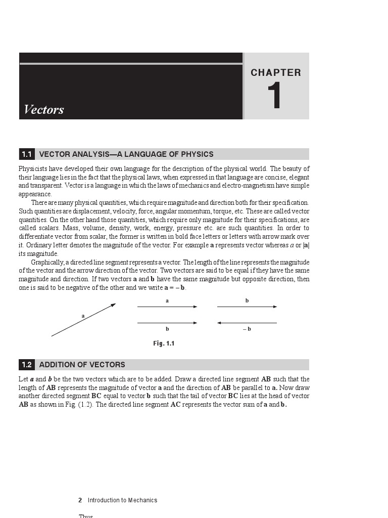 Vectors Vector Analysis A Language Of Physics Pdf Euclidean Vector 