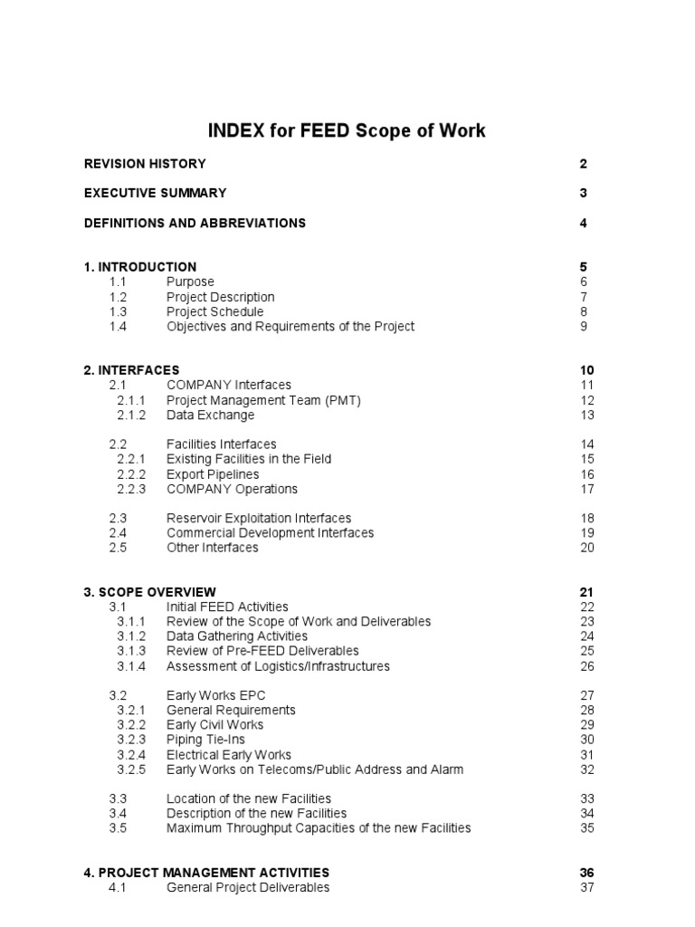 Scope of Work For FEED - Table of Contents | PDF | Pipeline Transport ...