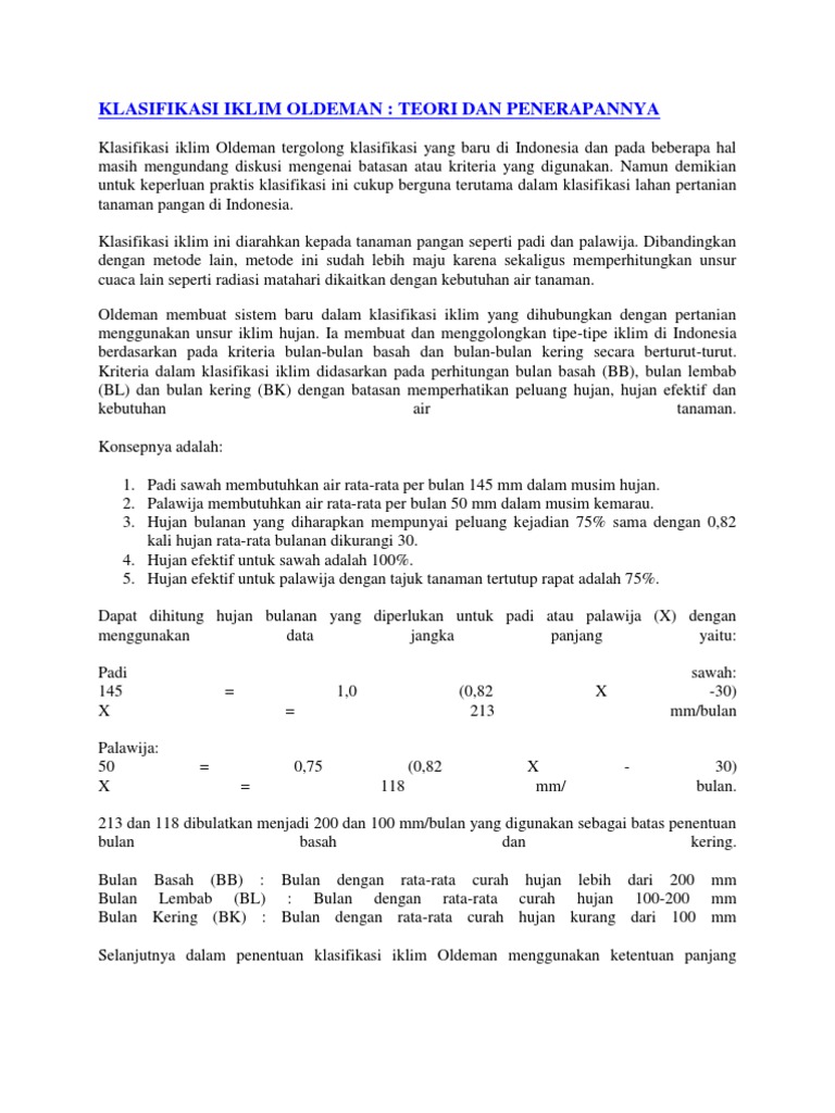 Klasifikasi Iklim Oldeman untuk Pertanian | PDF