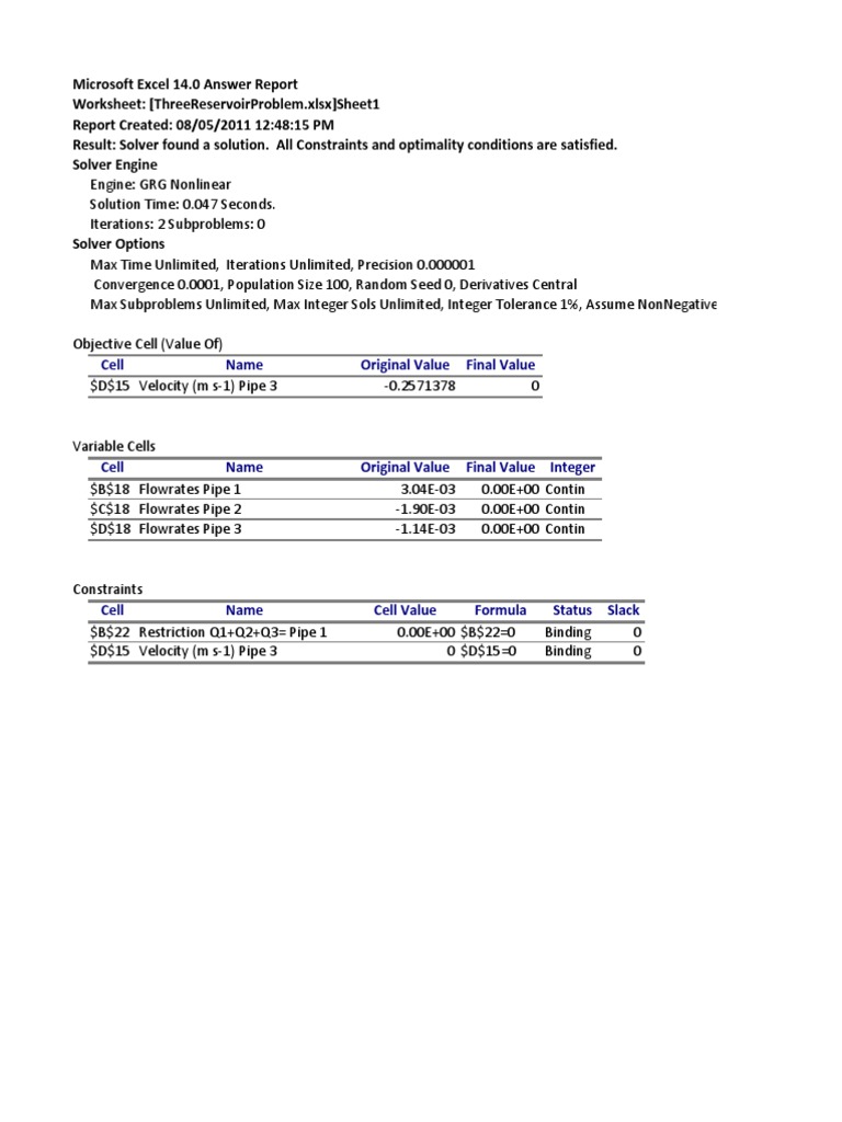 Three Reservoir Problem | PDF | Pipe (Fluid Conveyance) | Equations