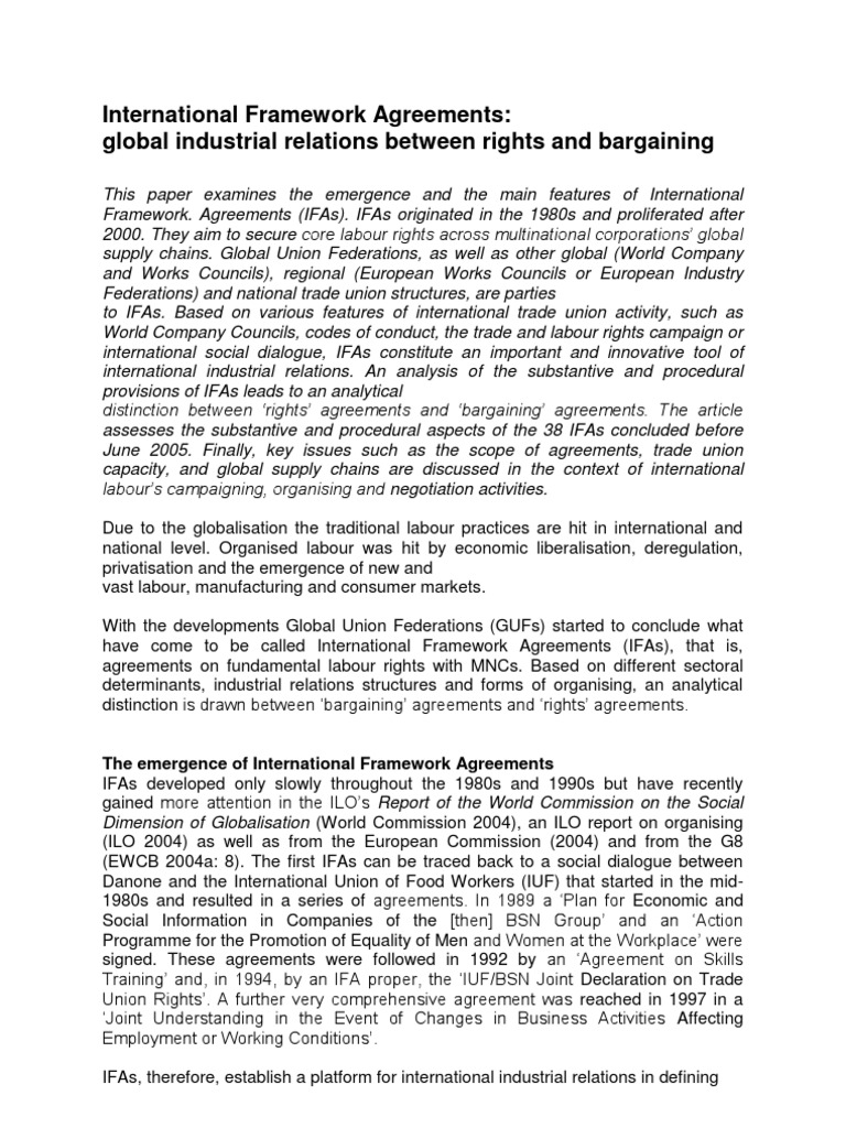 International Framework Agreements Summary | International Labour ...