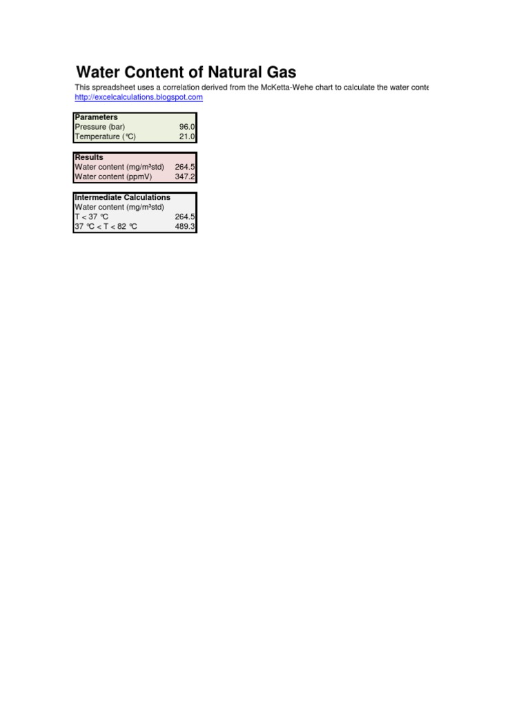 Water Content Calculation for Natural Gas | PDF | Science & Mathematics ...