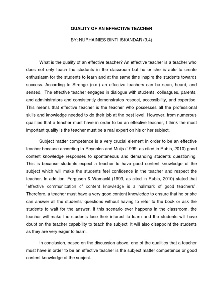Quality of An Effective Teacher | PDF | Expert | Teachers