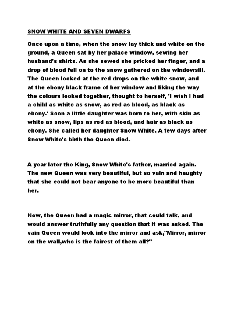 Snow White and Seven Dwarfs | PDF | Snow White | Grimms' Fairy Tales