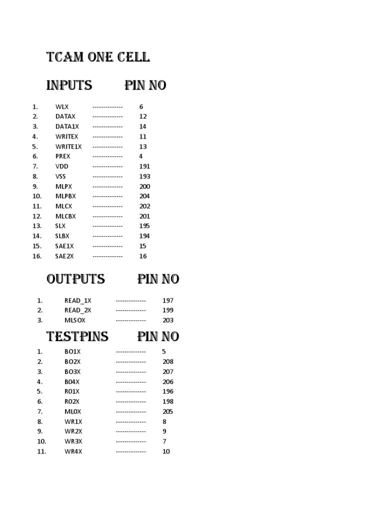 Tcam One Cell Pins | PDF