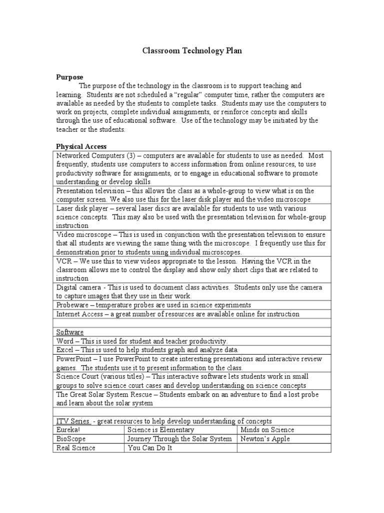 Classroom Technology Plan | PDF | Educational Technology | Video