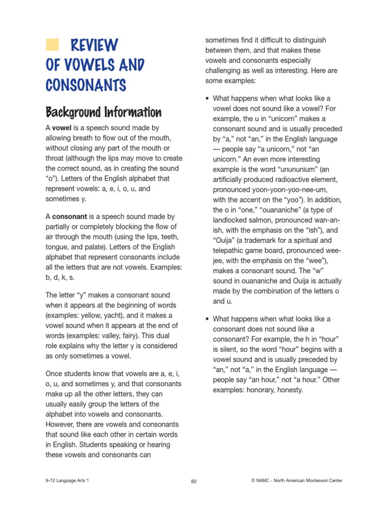 Review of Vowels and Consonants | PDF | Part Of Speech | Consonant
