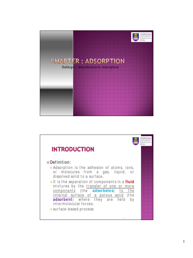 Subtopic: Introduction To Adsorption: Definition | PDF | Adsorption | Gases
