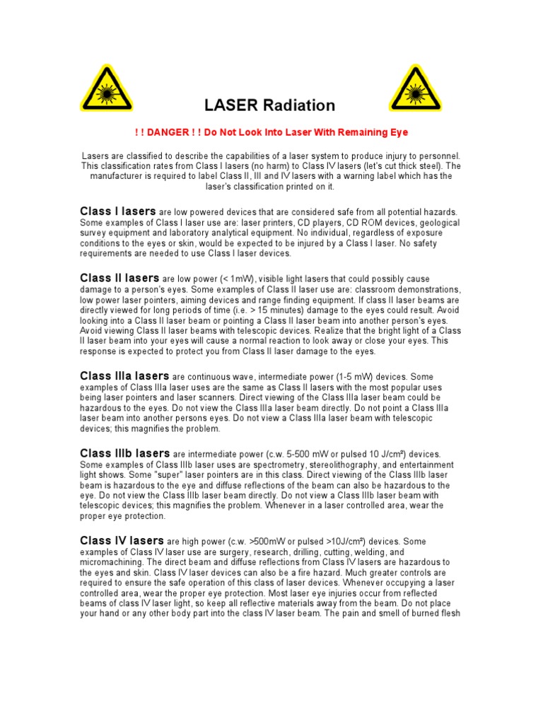 Laser Radiation Class I II III IV | PDF | Laser | Quantum Optics