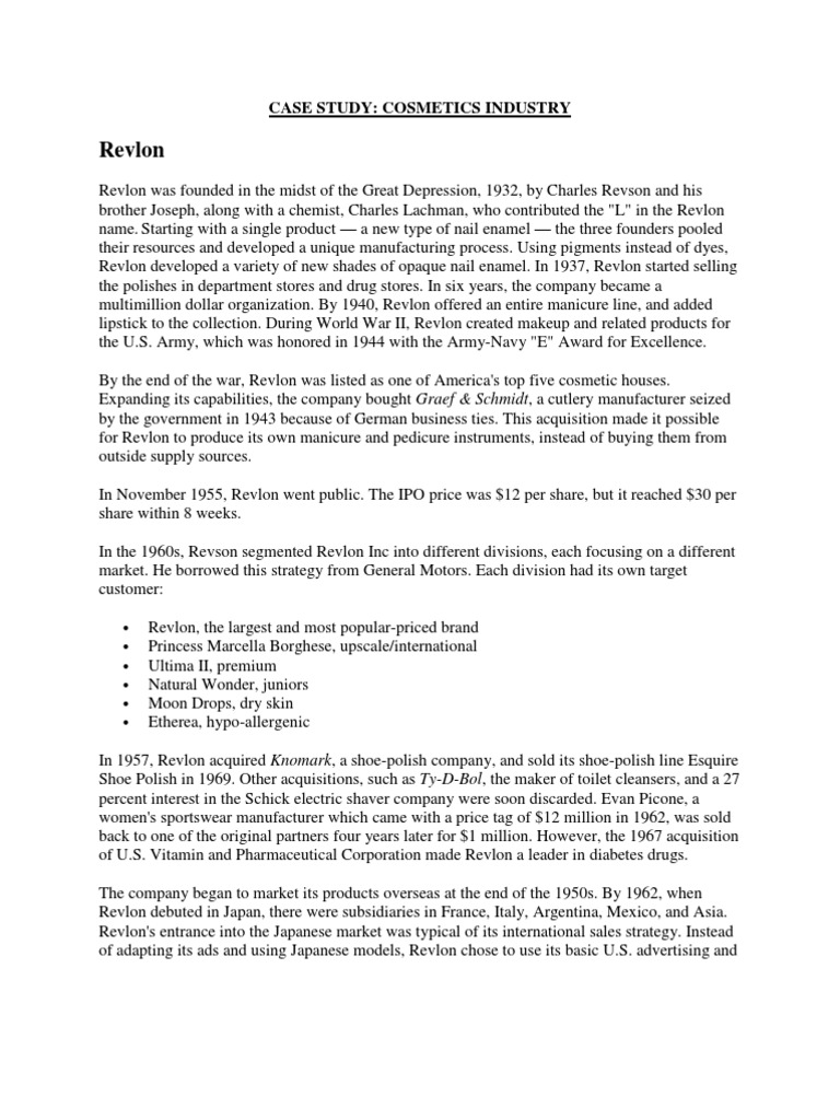 Case Study About Revlon | PDF | Toiletry | Cosmetics