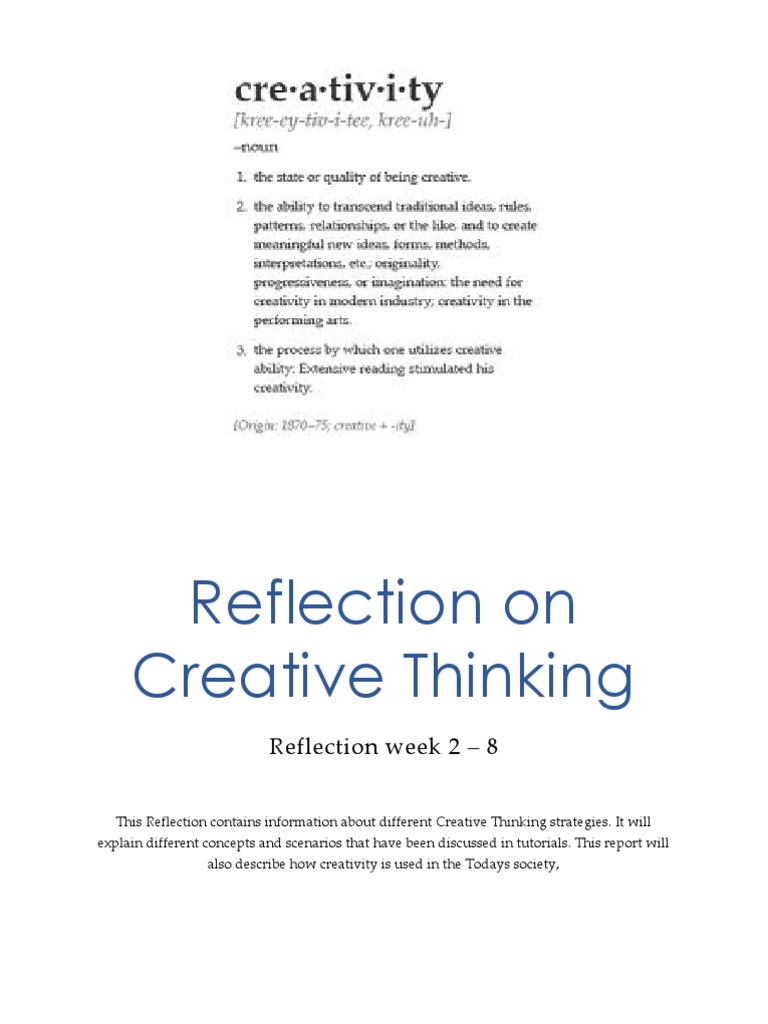 Reflection on Creative Thinking | Thought | Creativity